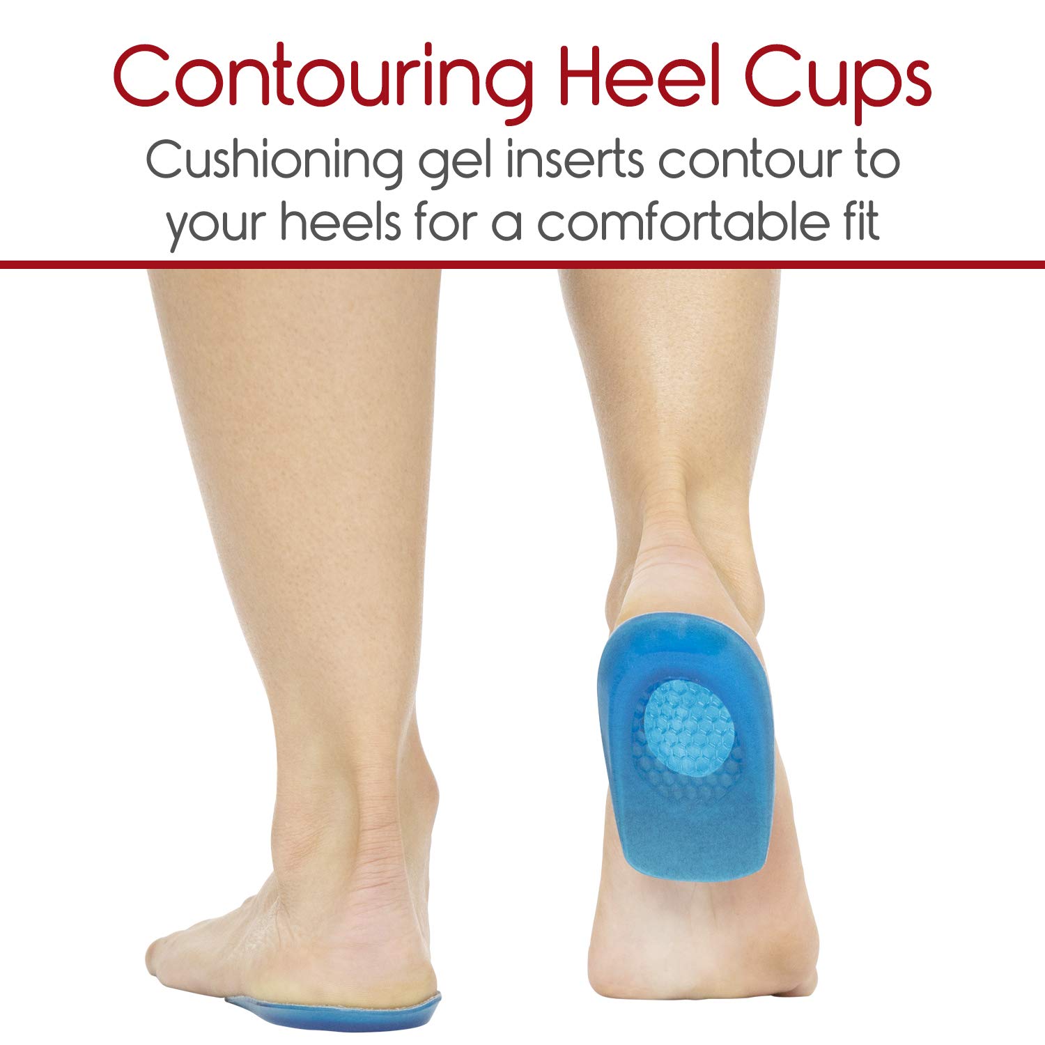 Vive Envelop Gel Heel Cups - Heel Cushion for Women, Men, Bone Spur, Plantar Fasciitis Support - Shoe Inserts Provide Foot Pain Relief