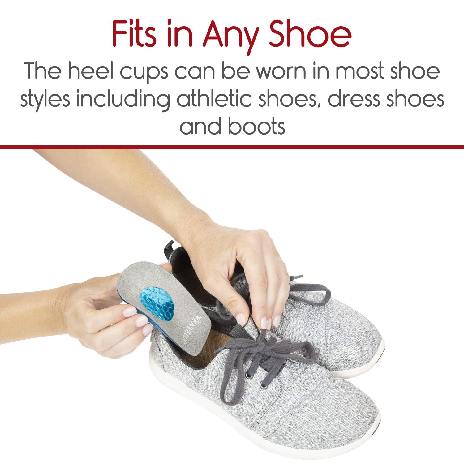 Vive Envelop Gel Heel Cups - Heel Cushion for Women, Men, Bone Spur, Plantar Fasciitis Support - Shoe Inserts Provide Foot Pain Relief