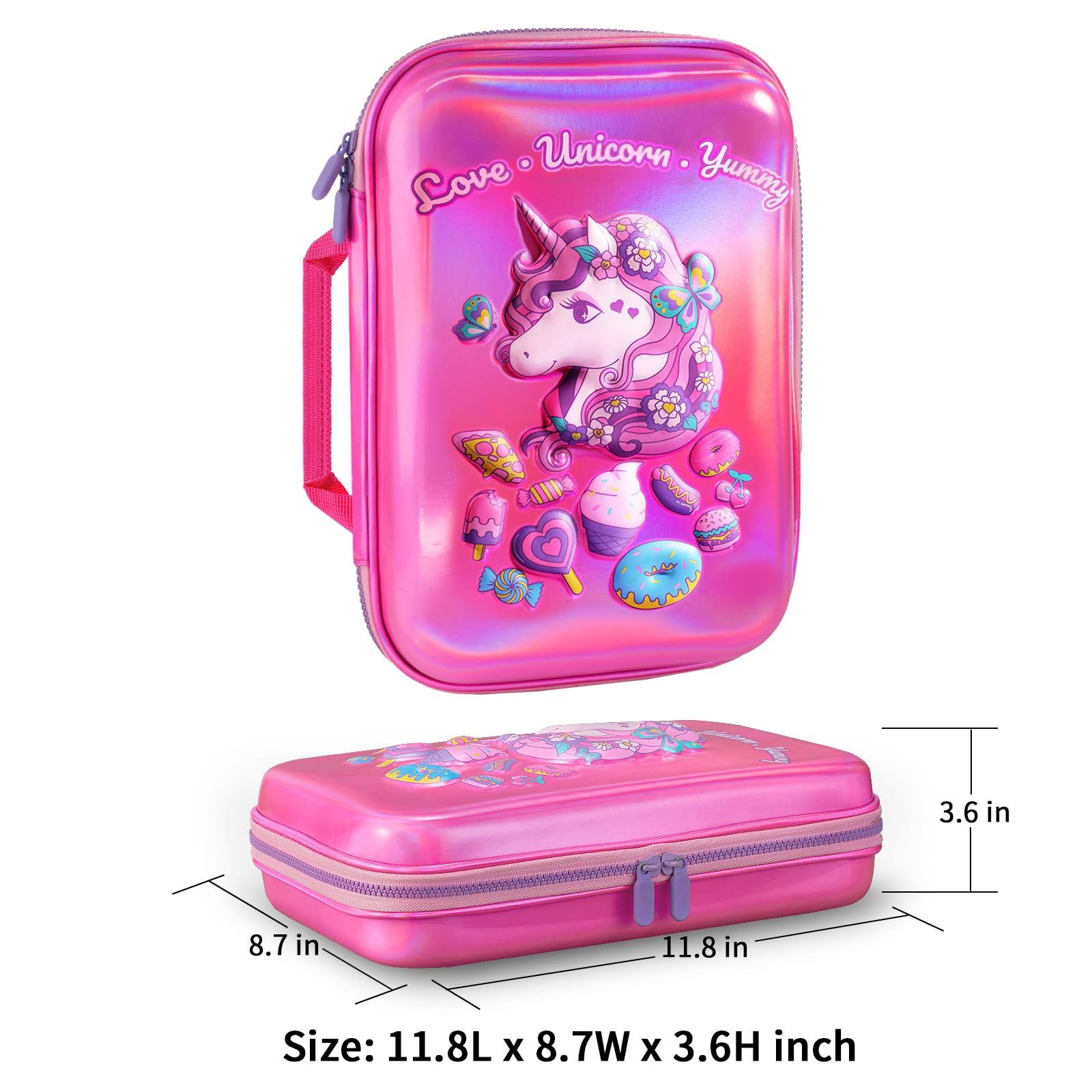 COO&KOO Unicorn Lunch Bag Lunch Box Set, Insulated Lunch Bag with 3 Compartment Bento Box Ice Pack Water Bottle Silicon Cap Spoon Salad Container for Lunch Kid's School Supplies Ideal for Age 7-15