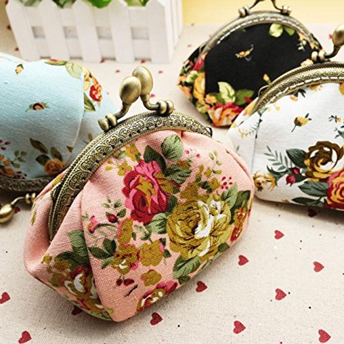 Bokeley Cute Floral Buckle Coin Purses Vintage Pouch Kiss-lock Change Purse Wallets Small Handbag Bag Gift for Women