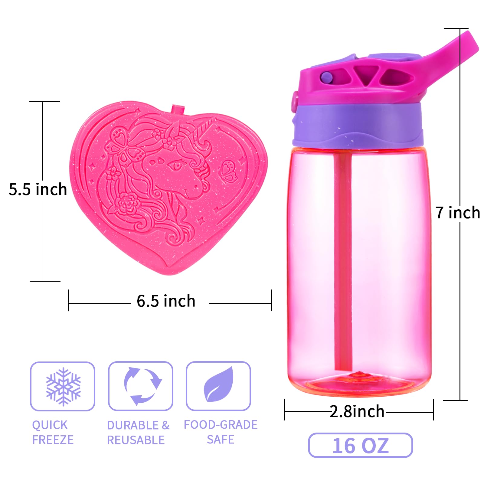COO&KOO Unicorn Lunch Bag Lunch Box Set, Insulated Lunch Bag with 3 Compartment Bento Box Ice Pack Water Bottle Silicon Cap Spoon Salad Container for Lunch Kid's School Supplies Ideal for Age 7-15