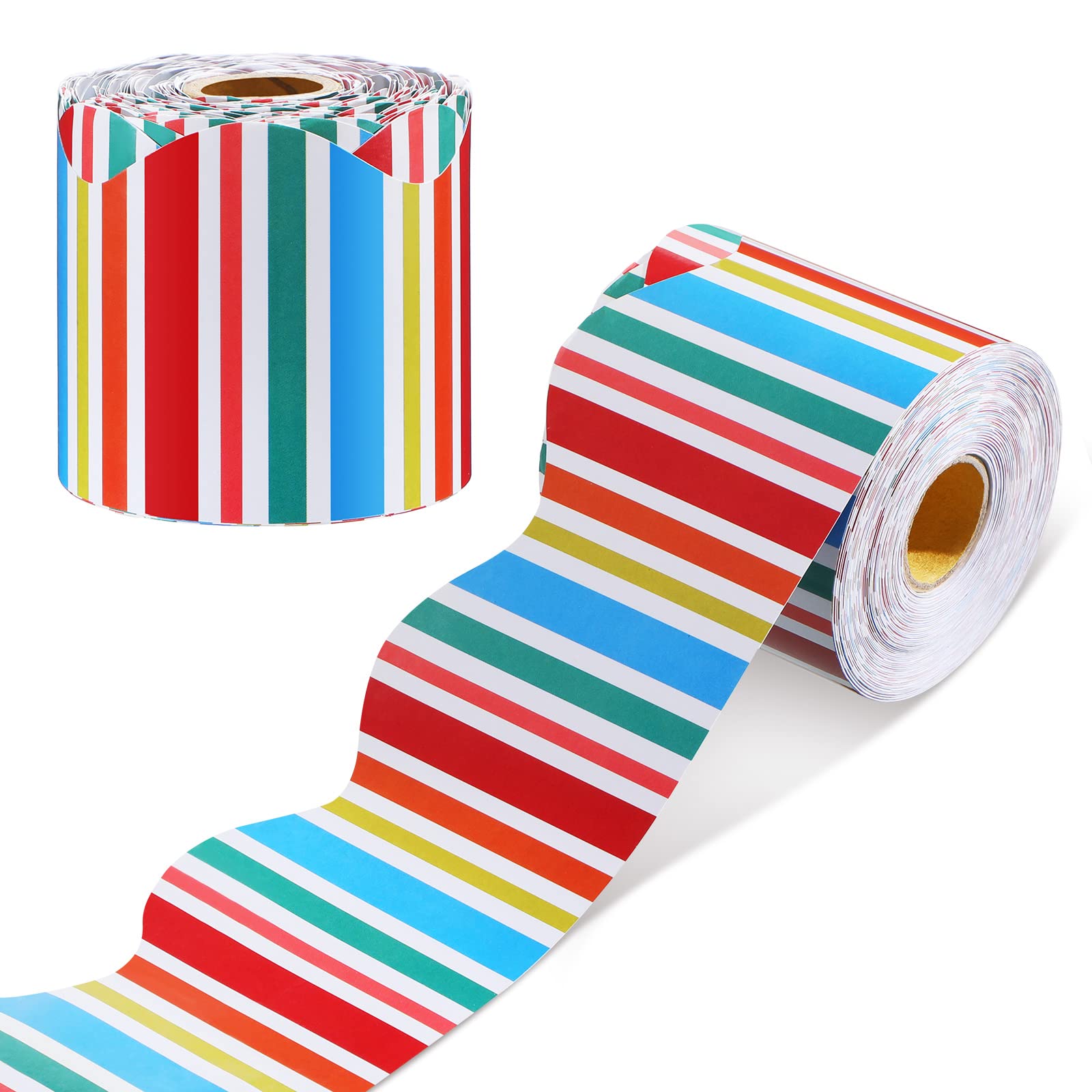 69 ft Scalloped Colorful Stripes Classroom Borders Rainbow Bulletin Board Borders Red Blue Stripe Paper Rolled Teachers Die Cut Trimmer Border for Bulletin Board Classroom Chalkboard Wall Decor