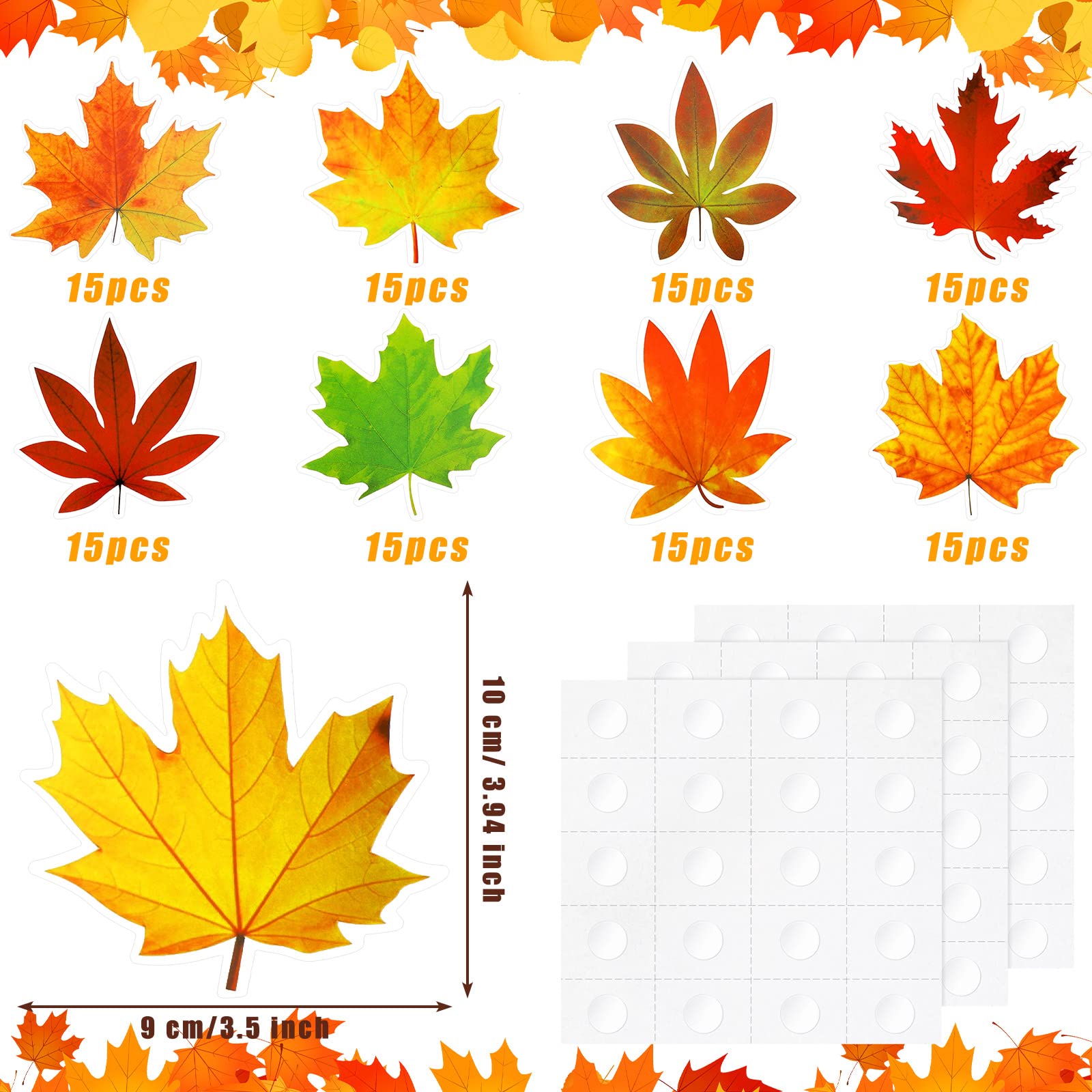 Fall Bulletin Board Decorations Fall Leave Cutout Autumn Thanksgiving Artificial Leaf Cutout Maple Paper Leave with Glue Point Dot for Classroom Bulletin Board Wall Decoration, 3.94 x 3.5 In (135 Pcs)