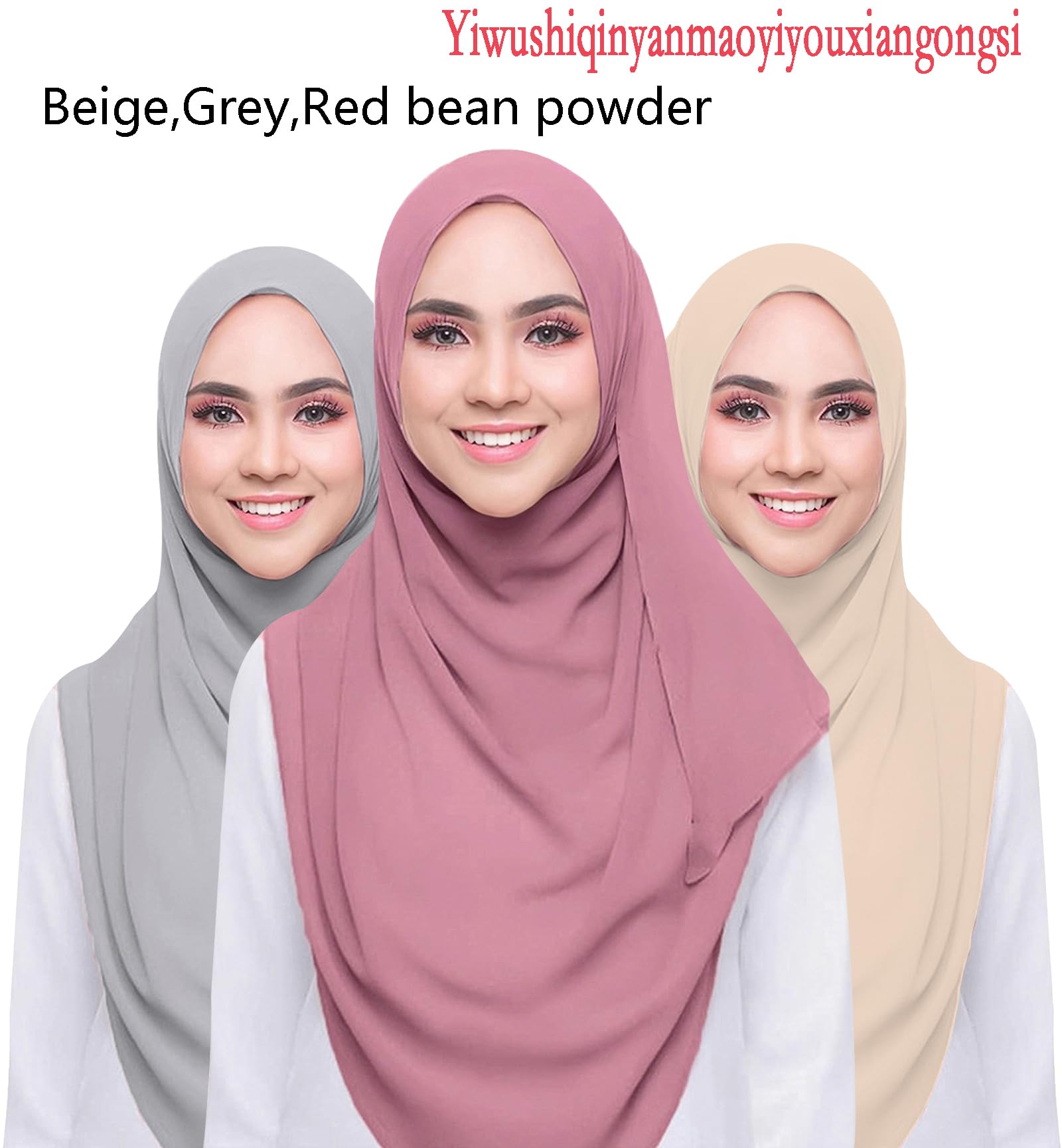 QYMY 3PCS Women Soft Chiffon Scarves Solid Color Hijab Muslim Head Scarf Long Scarf Wrap Scarves chiffon Scarf (Beige+Grey+Red bean powder)