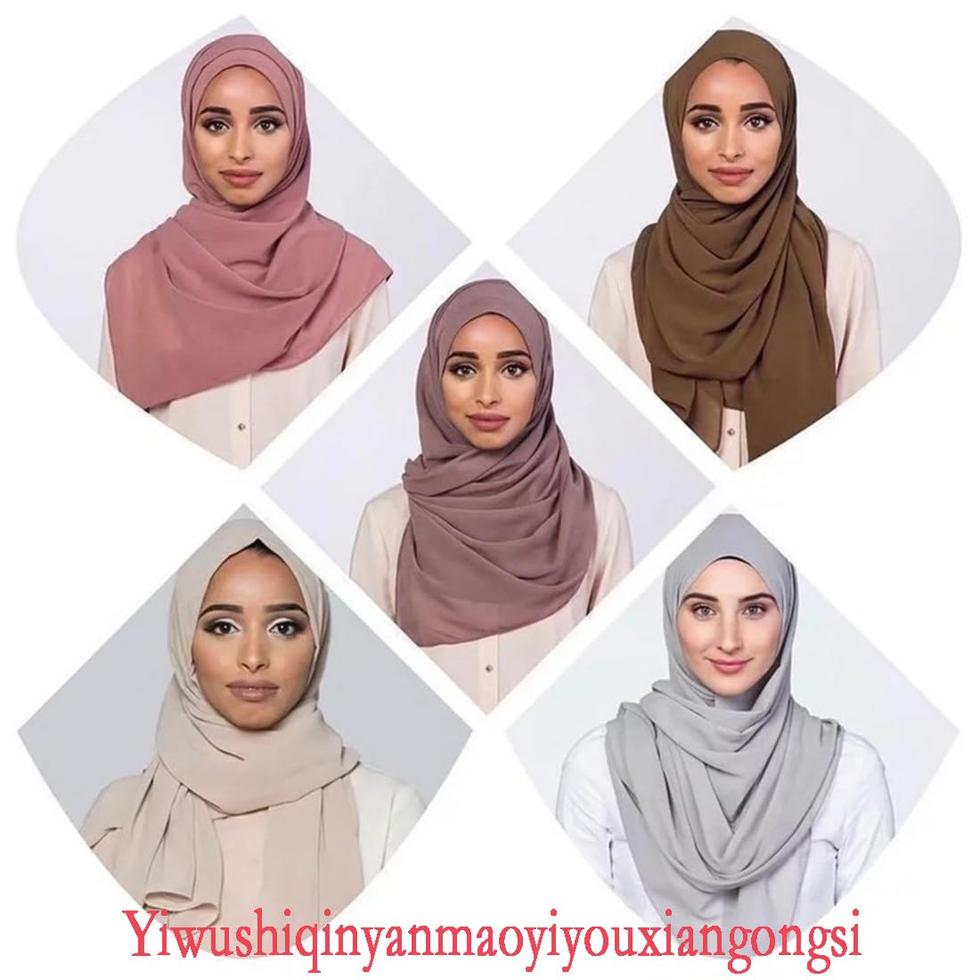QYMY 3PCS Women Soft Chiffon Scarves Solid Color Hijab Muslim Head Scarf Long Scarf Wrap Scarves chiffon Scarf (Beige+Grey+Red bean powder)