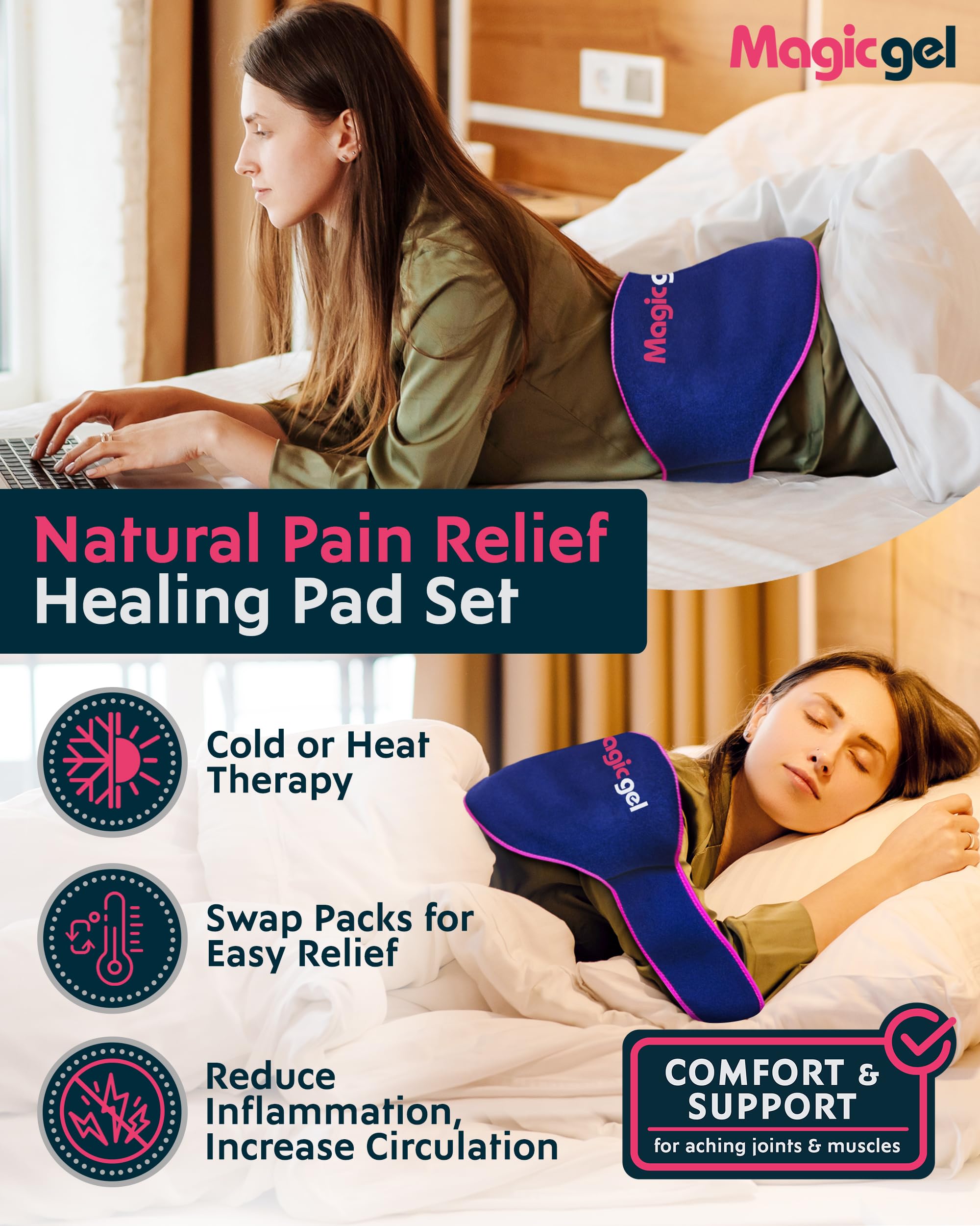 Magic Gel Ice Pack for Back - Reusable Cold Compress Hot and Ice Flexible Back Wrap for Hot or Cold Therapy - ICY Heat Pads Designed for Back - Lower Body Cooling Packs - Gray