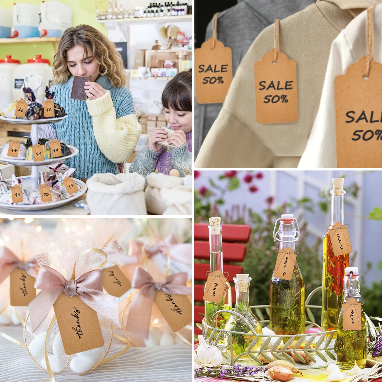 200PCS Kraft Paper Gift Tags with String, Blank Gift Bags Tags Price Tags(Brown)