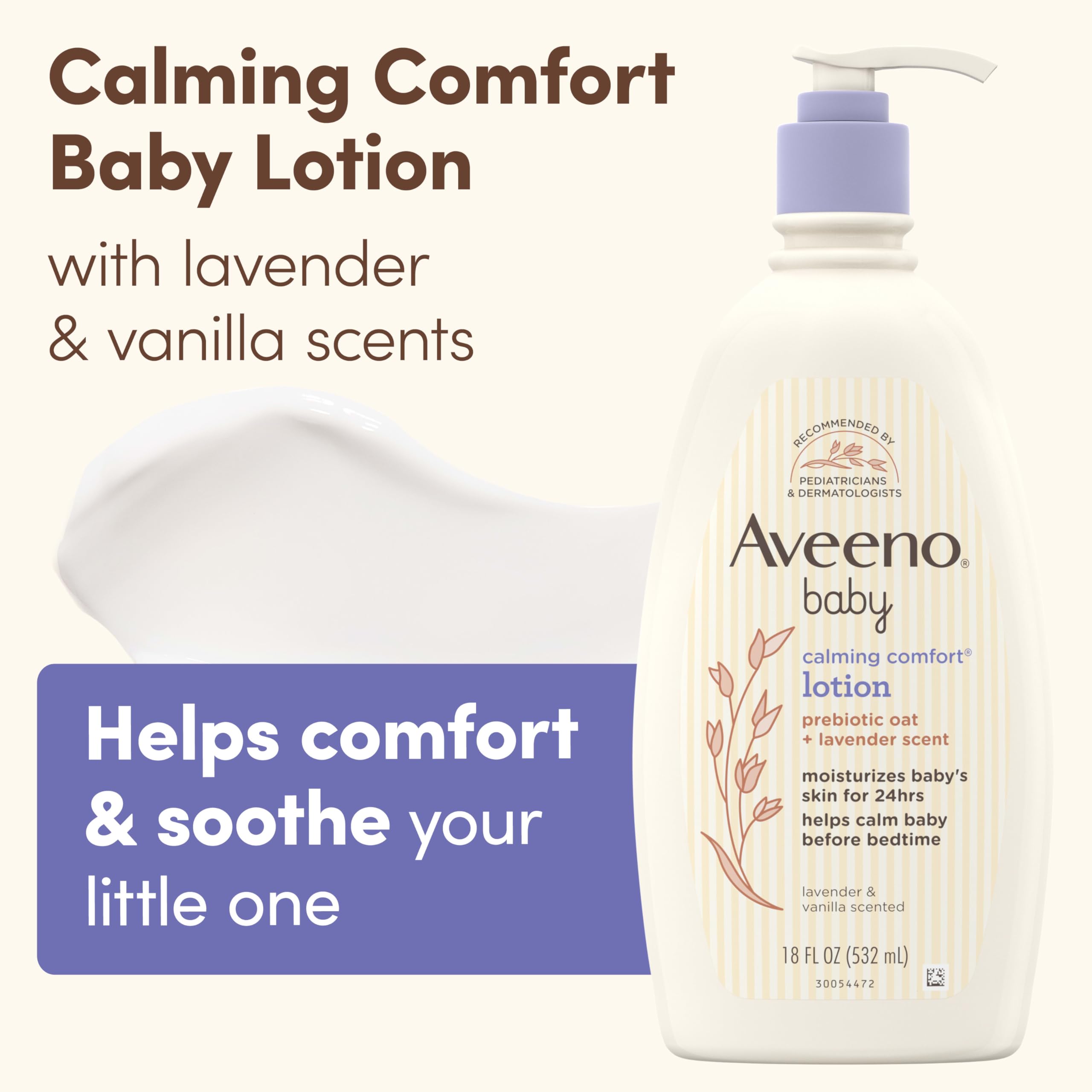 Aveeno Baby Calming Comfort Moisturizing Lotion with Relaxing Lavender & Vanilla Scents, Non-Greasy Body Lotion with Natural Oatmeal & Dimethicone, Paraben- & Phthalate-Free, 18 fl. Oz