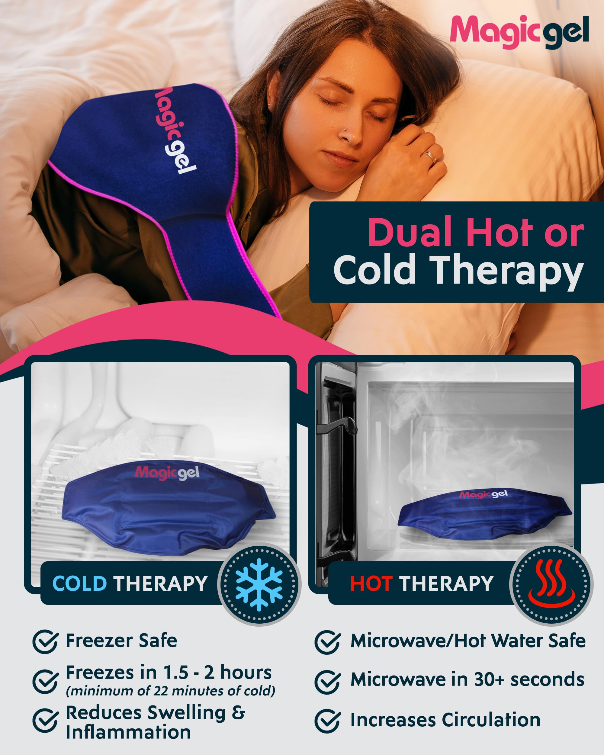 Magic Gel Ice Pack for Back - Reusable Cold Compress Hot and Ice Flexible Back Wrap for Hot or Cold Therapy - ICY Heat Pads Designed for Back - Lower Body Cooling Packs - Gray