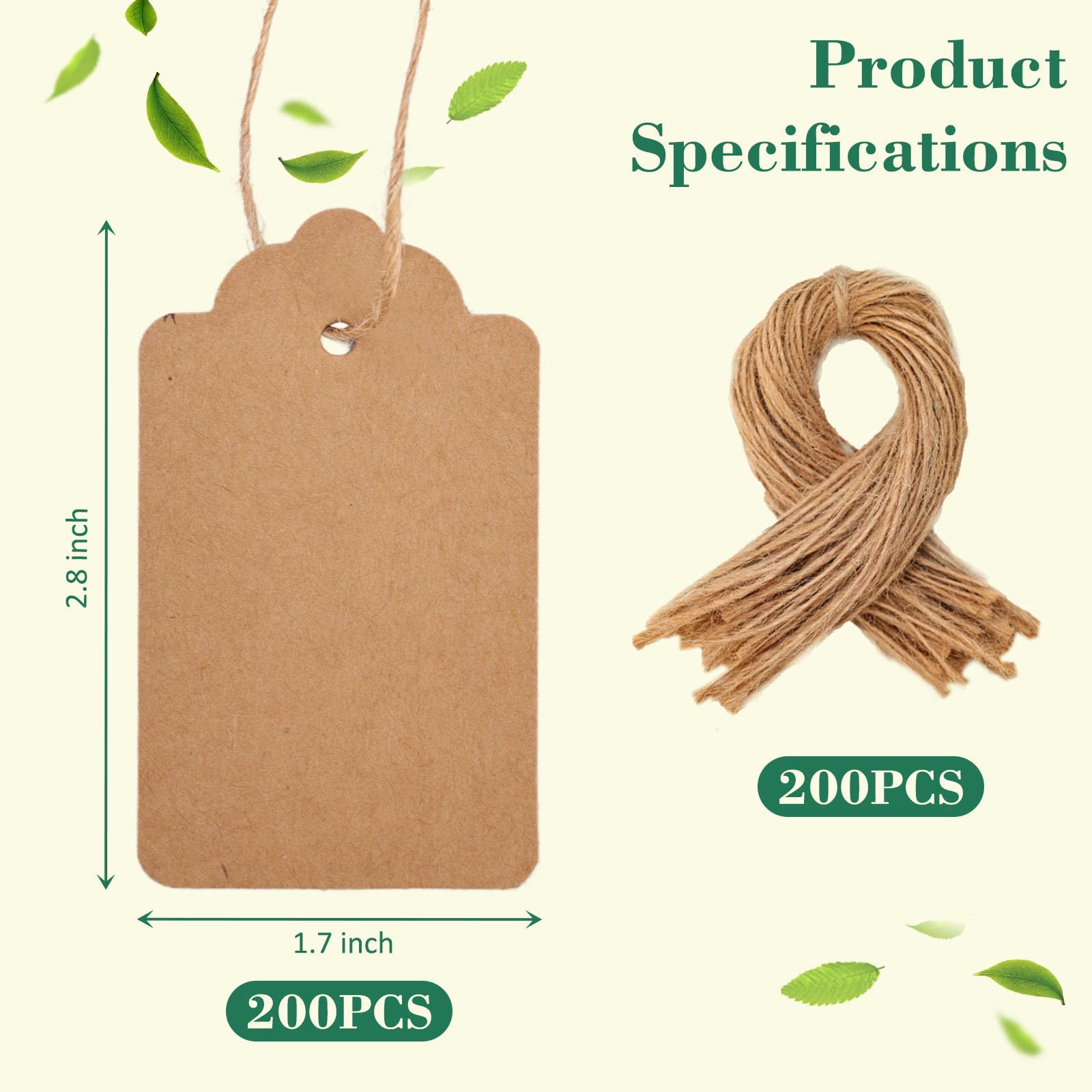 200PCS Kraft Paper Gift Tags with String, Blank Gift Bags Tags Price Tags(Brown)