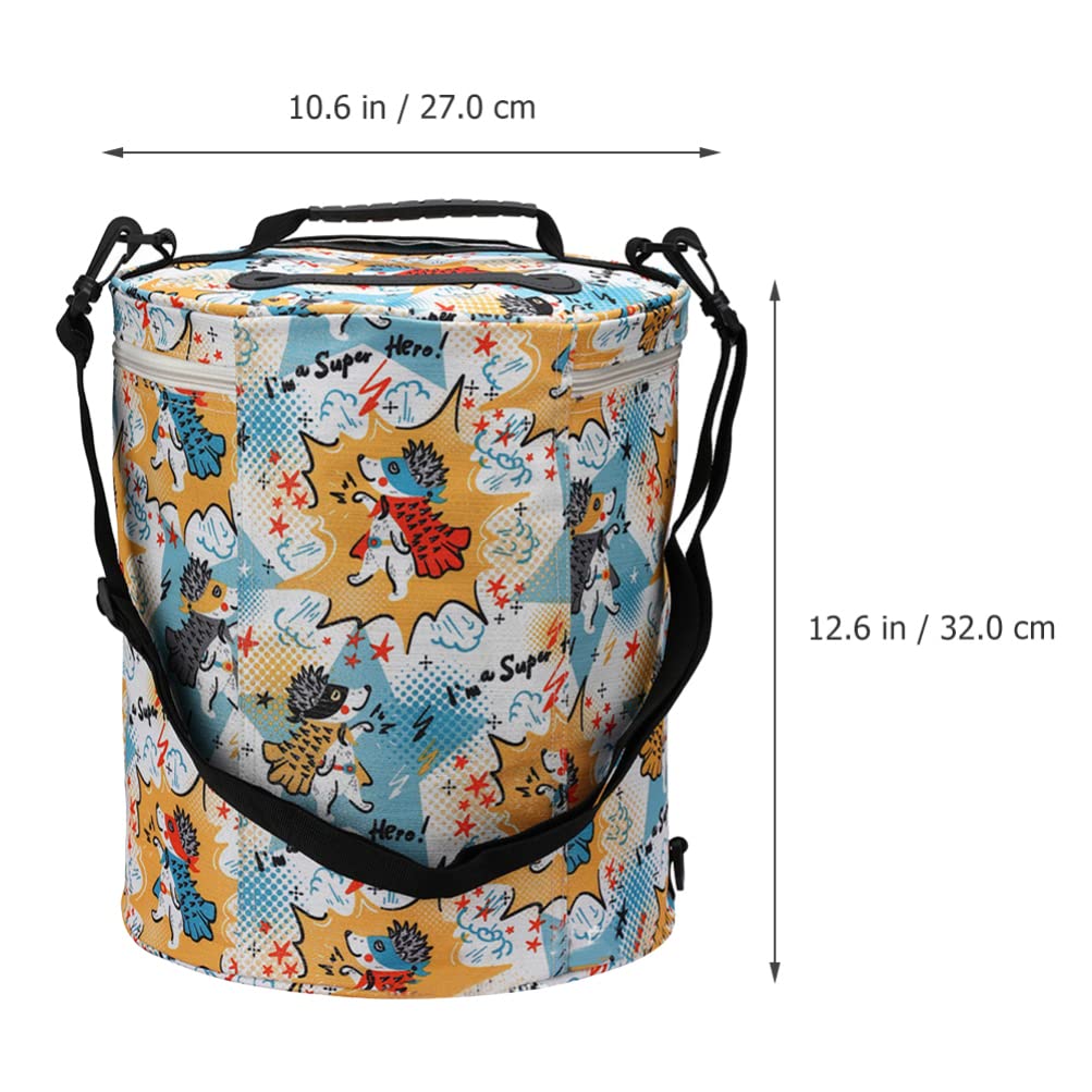 Knitting Bag Yarn Storage Tote Organizer with Shoulder Strap Handles Portable DIY Tool Bucket Round Container for Knitting Needles Crochet Hooks Accessories
