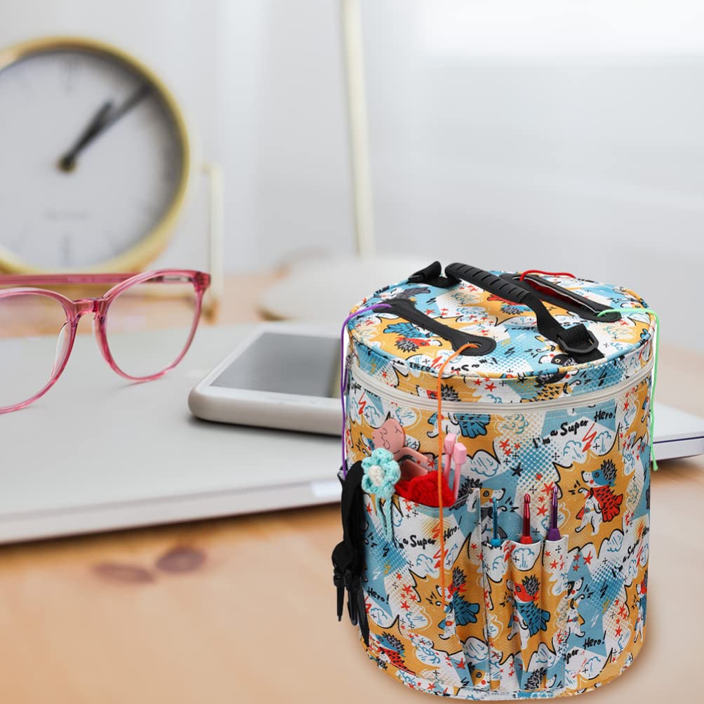 Knitting Bag Yarn Storage Tote Organizer with Shoulder Strap Handles Portable DIY Tool Bucket Round Container for Knitting Needles Crochet Hooks Accessories