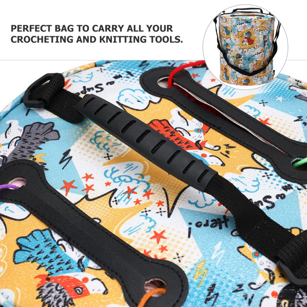 Knitting Bag Yarn Storage Tote Organizer with Shoulder Strap Handles Portable DIY Tool Bucket Round Container for Knitting Needles Crochet Hooks Accessories