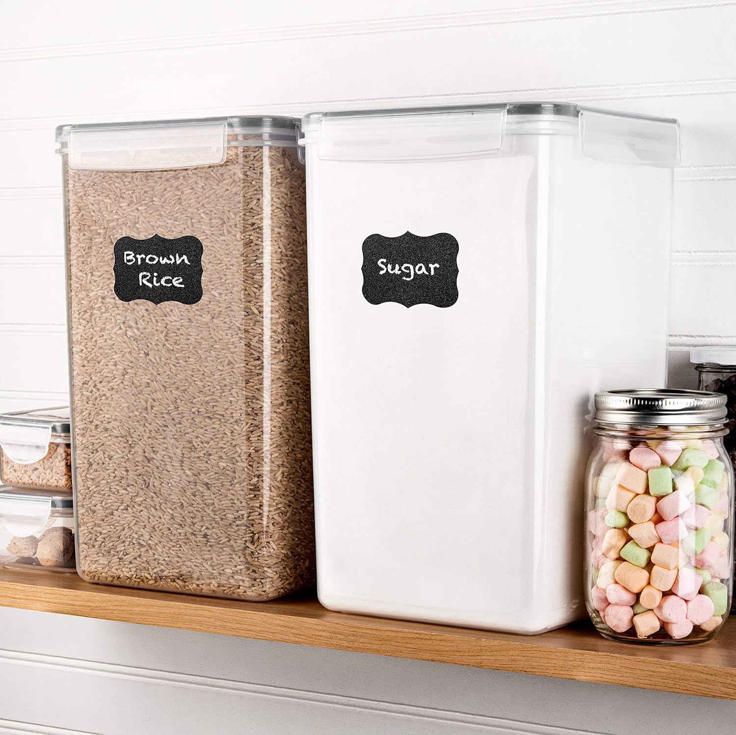 XXL 7 qt / 6.5 L / 220 Oz Food Storage Airtight Pantry Containers [Set of 2] WIDE & DEEP + FREE 2 Measuring Cup + Ideal for Sugar, Flour - Clear Plastic - Leakproof - BPA Free - Grey