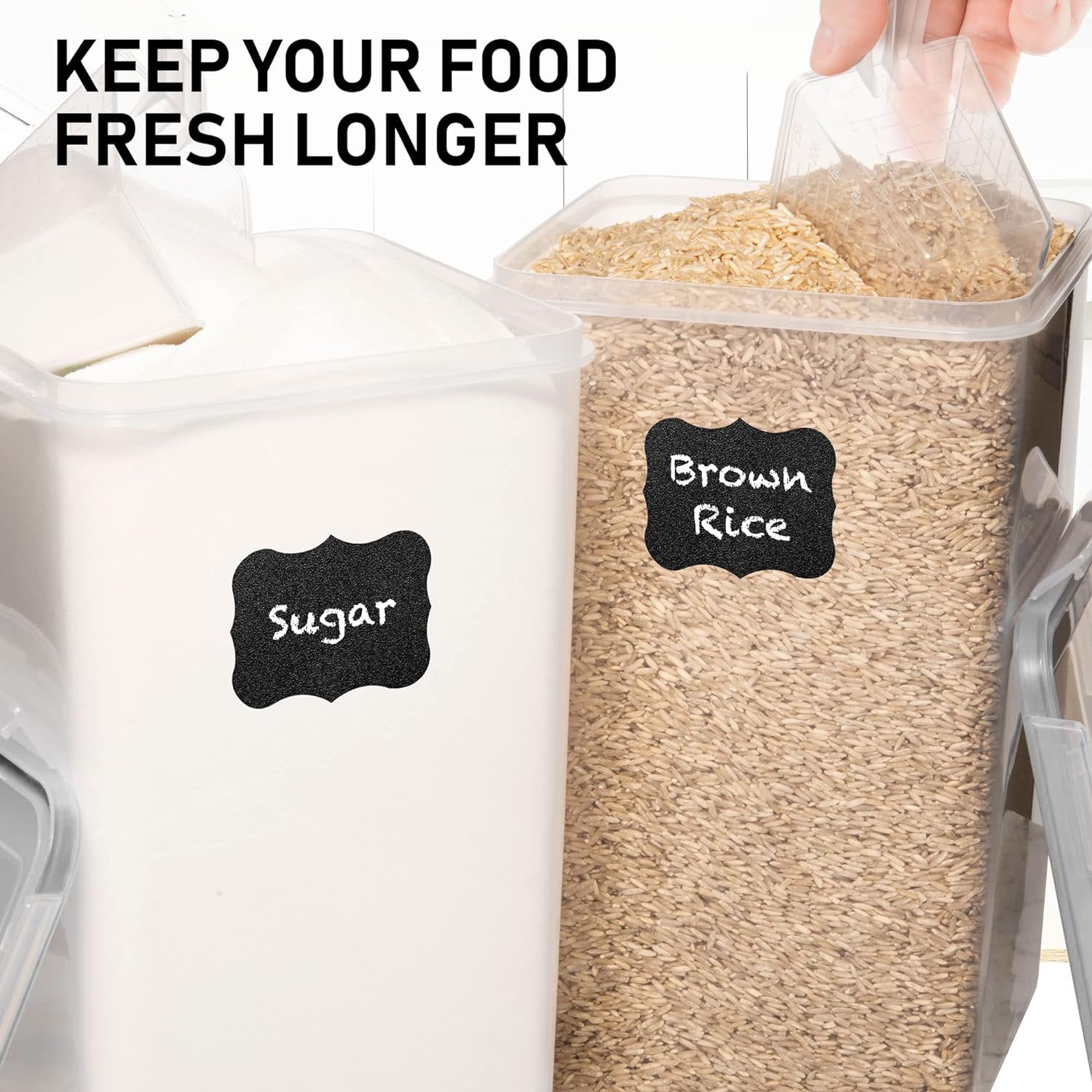 XXL 7 qt / 6.5 L / 220 Oz Food Storage Airtight Pantry Containers [Set of 2] WIDE & DEEP + FREE 2 Measuring Cup + Ideal for Sugar, Flour - Clear Plastic - Leakproof - BPA Free - Grey
