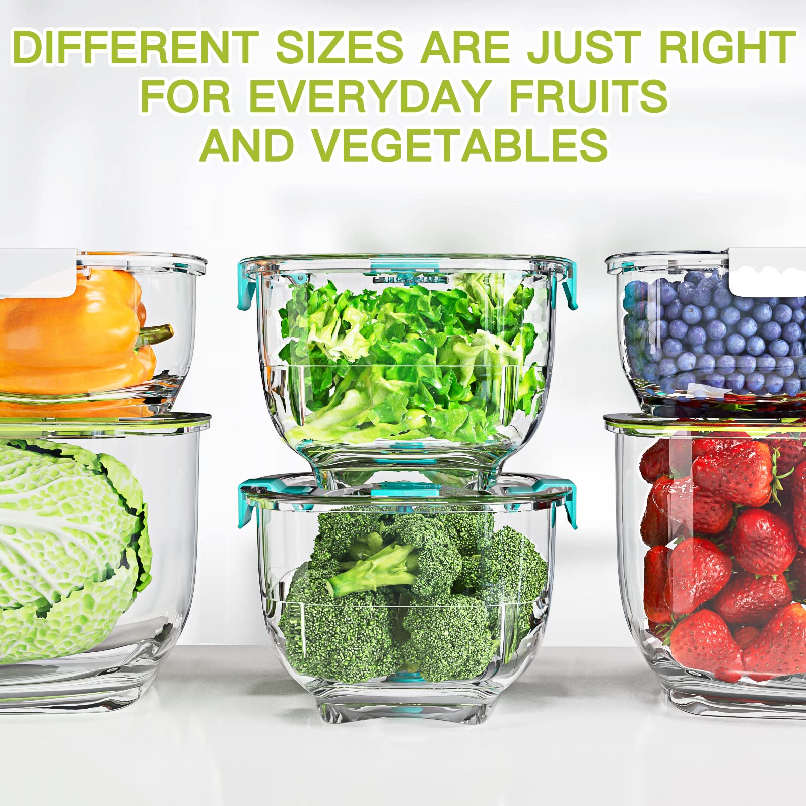 LUXEAR Fresh Produce Vegetable Fruit Storage Containers 3Piece Set, BPA-free Fridge Storage Container, Partitioned Salad Container, Fridge Organizers, Used in Storing Fruits Vegetables Meat Fresh Fish