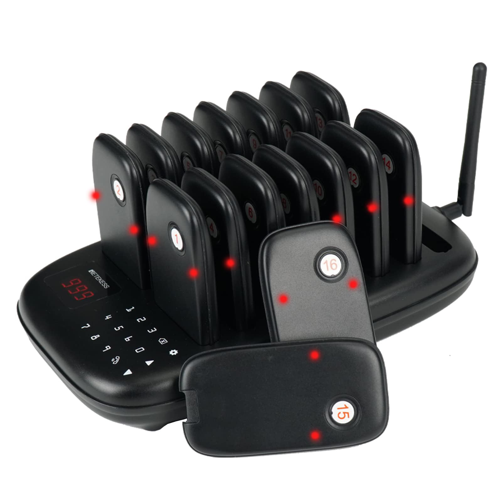 Retekess TD175 Restaurant Pager System,Pagers for Restaurants,Vibration Only,7 Call Modes,1640ft Long Range,16 Buzzers for Restaurant, Food Truck, Church Nursery