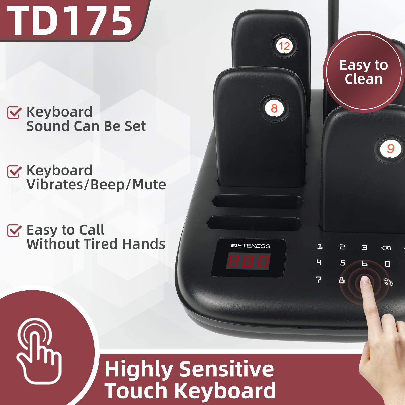 Retekess TD175 Restaurant Pager System,Pagers for Restaurants,Vibration Only,7 Call Modes,1640ft Long Range,16 Buzzers for Restaurant, Food Truck, Church Nursery