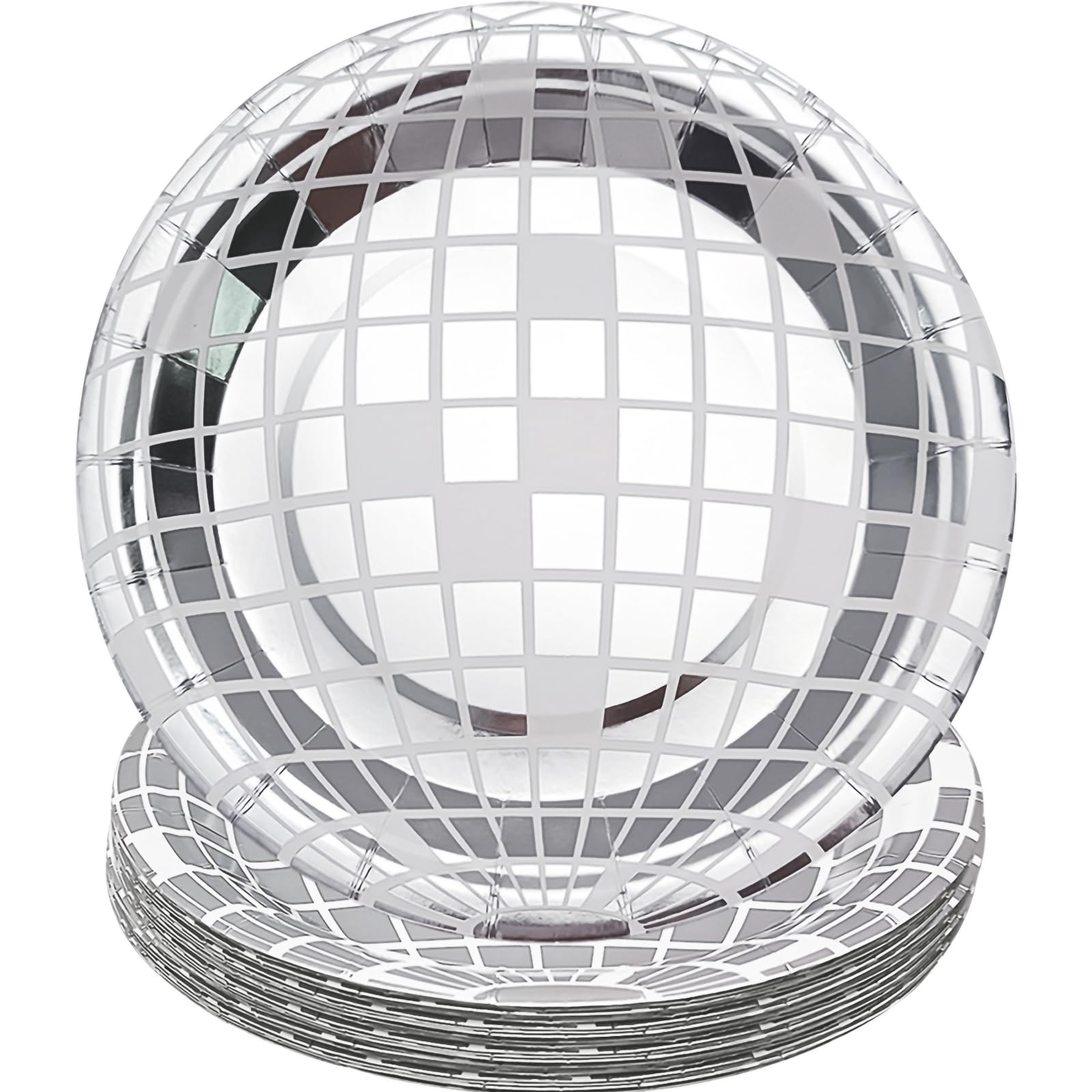 EaciTown 24 Pcs Disco Plates Disco Ball Paper Plates 70s Disco Party Favors Bachelorette Party Decor 7" (Mirror Surface)