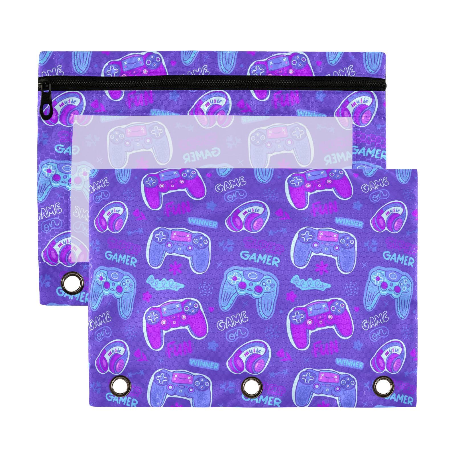 WIFIU Cute Joysticks Gamepad Pencil Pouch for 3 Ring Binder Pockets Clear Window Pencil Bag with Smooth Zipper Game Controller Joypad Pencil Case for Organization Office Supplies Cosmetics 2 Pack