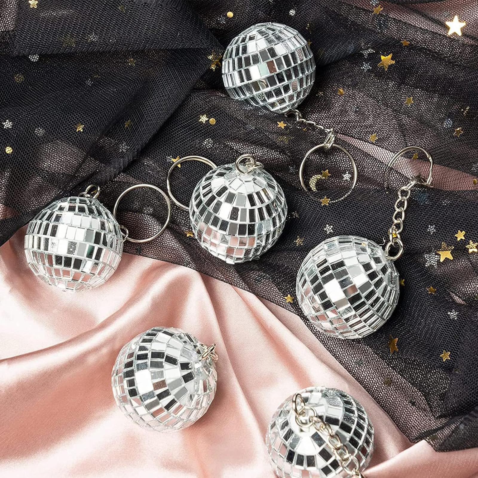 12Pcs Mirror Disco Ball Keychain Mini Disco Ball Keychains Bulk 70s Disco Keychain Silver Mirror Ball Keychain Disco Ball Accessories for Disco Party Favors Halloween Christmas Party Decorations