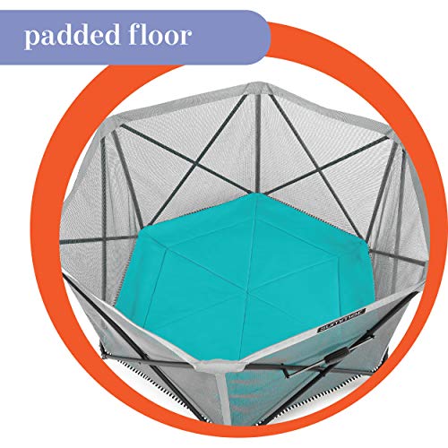 Summer Pop ‘n Play SE Hex Playard, 6-Sided, Sweet Life Edition, Aqua Sugar Color – Full Coverage Play Pen for Indoor and Outdoor Use - Fast, Easy and Compact Fold Aqua Sugar