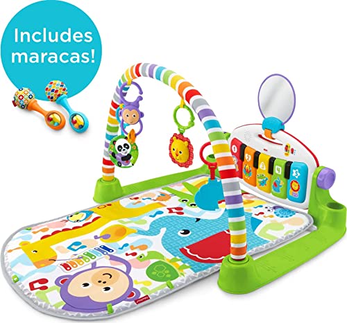 Fisher-Price Baby Playmat Deluxe Kick & Play Piano Gym & Maracas With Smart Stages Learning Content, 5 Linkable Toys & 2 Soft Rattles [Amazon Exclusive]