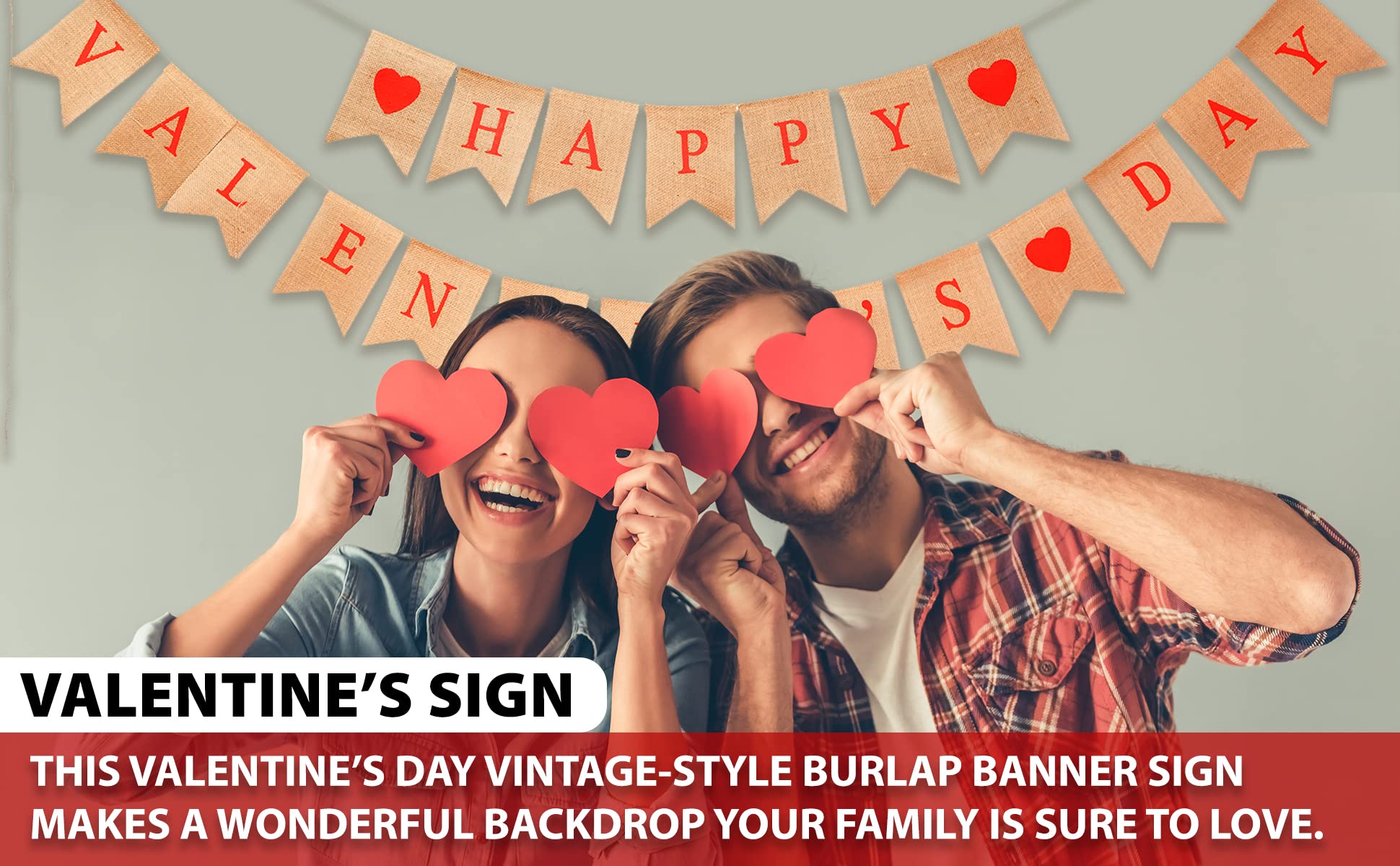 Mandala Crafts Happy Valentines Day Banner Valentines Day Decor - Burlap Happy Valentines Day Sign Decoration - Heart Valentine Garland for Fireplace Mantel