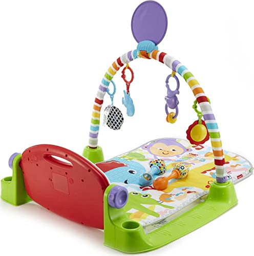 Fisher-Price Baby Playmat Deluxe Kick & Play Piano Gym & Maracas With Smart Stages Learning Content, 5 Linkable Toys & 2 Soft Rattles [Amazon Exclusive]