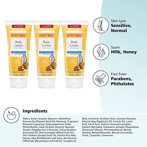 Burt's Bees Hand Cream for Dry Skin, Unscented, Ultimate Care with Baboab Oil, Milk & Honey 6 Ounce (Pack of 3) (Packaging May Vary)