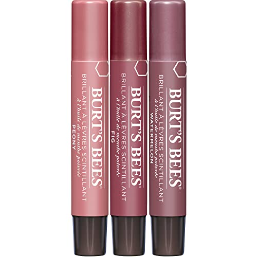 Burt's Bees Lip Balm Easter Basket Stuffers, 3 Nourishing Lip Care Shimmers for All Day Glow, Kissable Color Spring Gift Set -Peony, Fig & Rhubarb (Packaging May Vary)