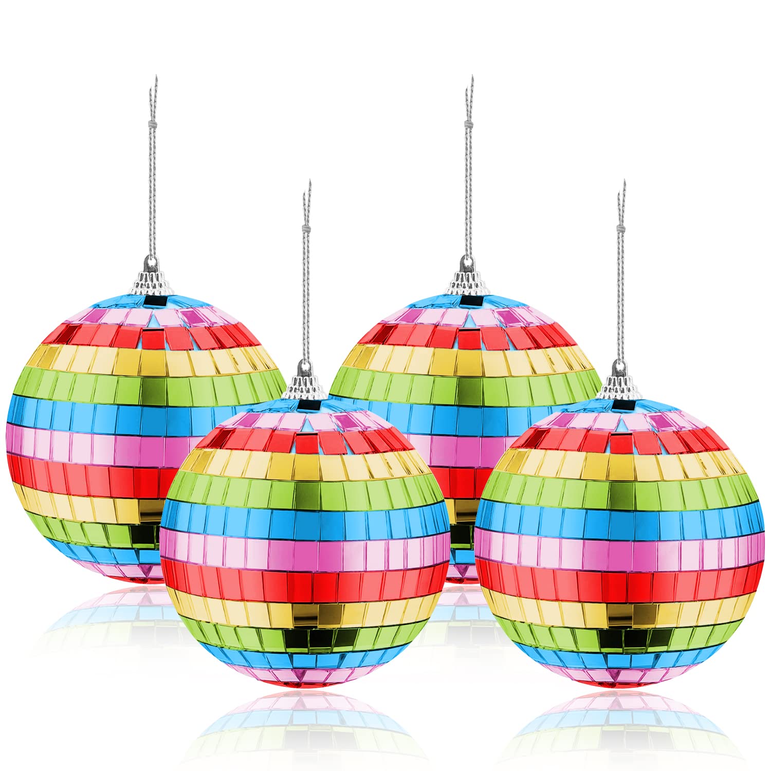 Rocutus 4 Pack Mirror Disco Balls,Colorful Shiny Hanging Party Disco Ball for Party or DJ Light Effect, Home Decorations, Stage Props,Game Accessories