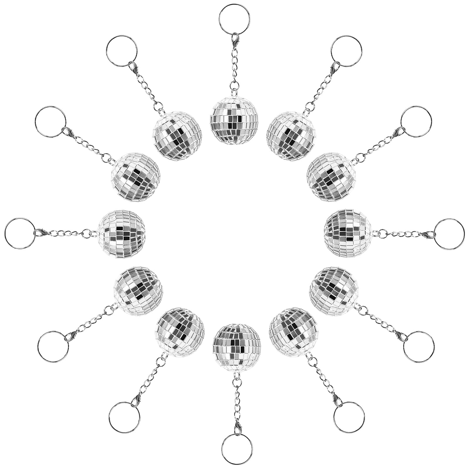 12Pcs Mirror Disco Ball Keychain Mini Disco Ball Keychains Bulk 70s Disco Keychain Silver Mirror Ball Keychain Disco Ball Accessories for Disco Party Favors Halloween Christmas Party Decorations