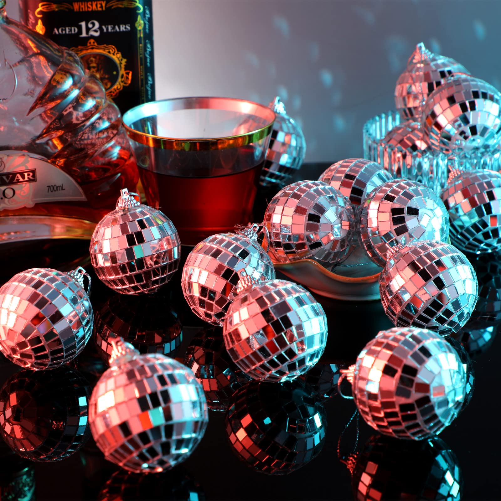 Lenwen 100 Pcs Mini Disco Ball Ornaments Hanging Disco Party Decorations Bulk 70s Reflective Silver Mirror Ball for Party Decor Supplies Tree Wedding Birthday Props Mardi Gras(2 Inch)
