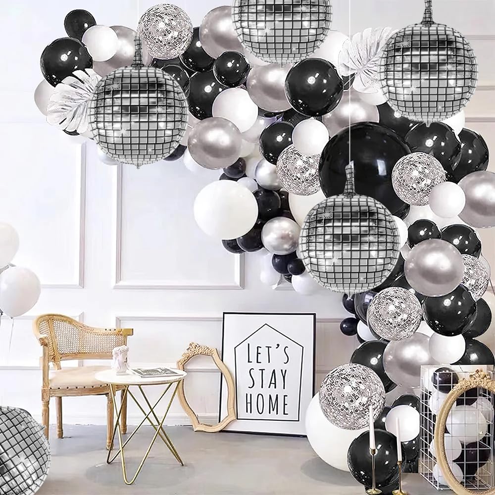 6 PCS Disco Ball Balloons Silver Disco Balloons 22 Inch Large 4D Round Metallic Mylar Foil Disco Balloons Party Supply Decorations for 70s 80s 90s Disco Themed Party Birthday Bachelorette Party