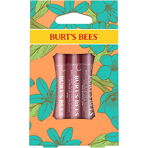 Burt's Bees Lip Balm Easter Basket Stuffers, 3 Nourishing Lip Care Shimmers for All Day Glow, Kissable Color Spring Gift Set -Peony, Fig & Rhubarb (Packaging May Vary)