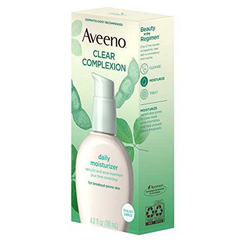Aveeno Clear Complexion Salicylic Acid Acne-Fighting Daily Face Moisturizer with Total Soy Complex, For Breakout-Prone Skin, Oil-Free and Hypoallergenic, 4 fl. oz