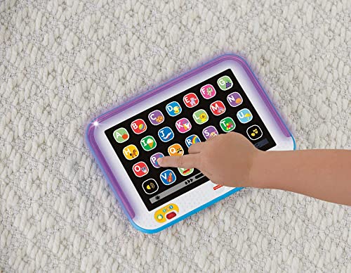 Fisher-Price Pretend Tablet Learning Toy with Lights Music and Smart Stages Educational Content for Baby and Toddler, Blue