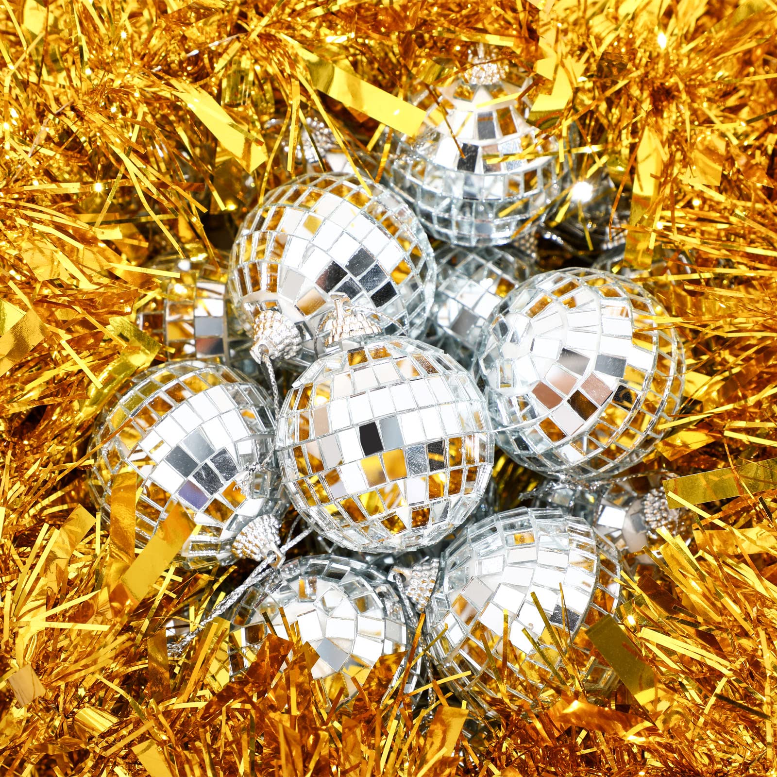 Lenwen 100 Pcs Mini Disco Ball Ornaments Hanging Disco Party Decorations Bulk 70s Reflective Silver Mirror Ball for Party Decor Supplies Tree Wedding Birthday Props Mardi Gras(2 Inch)
