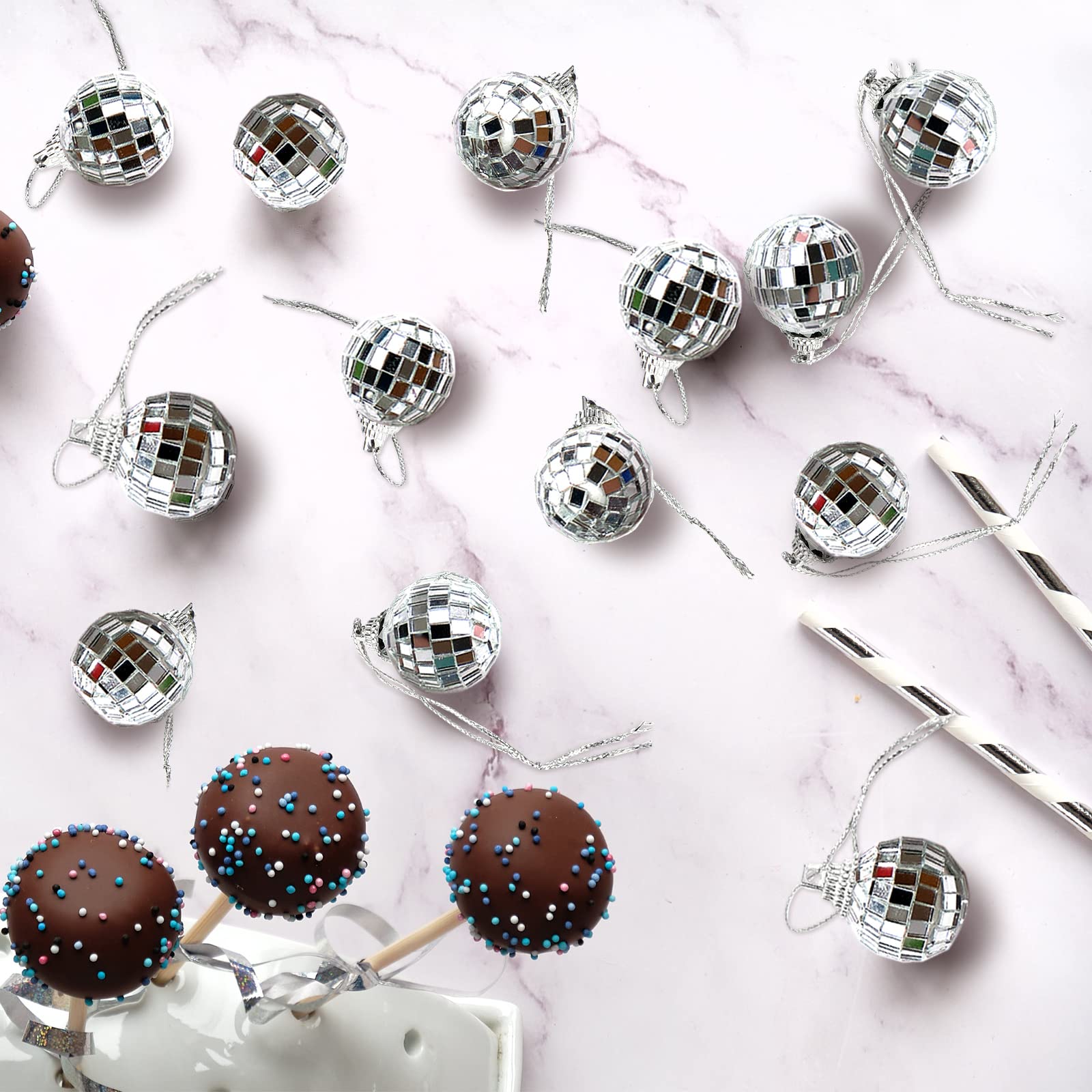 Lenwen 100 Pcs Mini Disco Ball Ornaments Hanging Disco Party Decorations Bulk 70s Reflective Silver Mirror Ball for Party Decor Supplies Tree Wedding Birthday Props Mardi Gras(2 Inch)