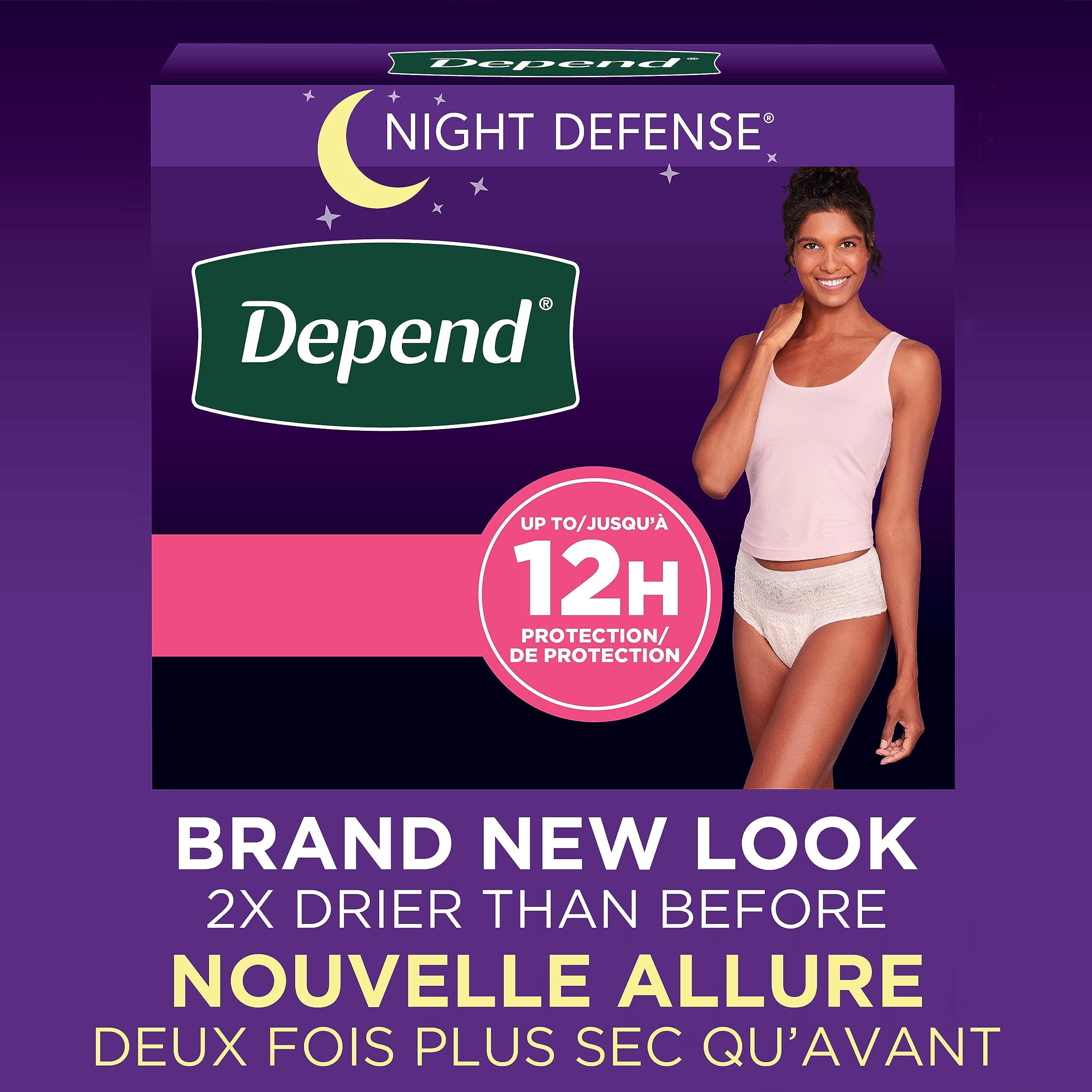 Depend Night Defense Adult Incontinence & Postpartum Bladder Leak Underwear for Women, Disposable, Overnight, Medium, Blush, 60 Count (4 Packs of 15), Packaging May Vary