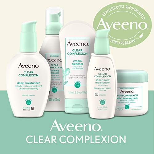 Aveeno Clear Complexion Salicylic Acid Acne-Fighting Daily Face Moisturizer with Total Soy Complex, For Breakout-Prone Skin, Oil-Free and Hypoallergenic, 4 fl. oz
