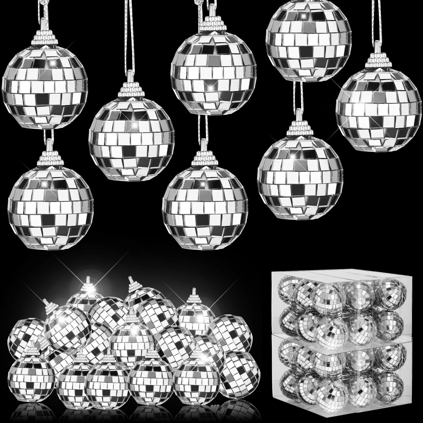 Lenwen 100 Pcs Mini Disco Ball Ornaments Hanging Disco Party Decorations Bulk 70s Reflective Silver Mirror Ball for Party Decor Supplies Tree Wedding Birthday Props Mardi Gras(2 Inch)