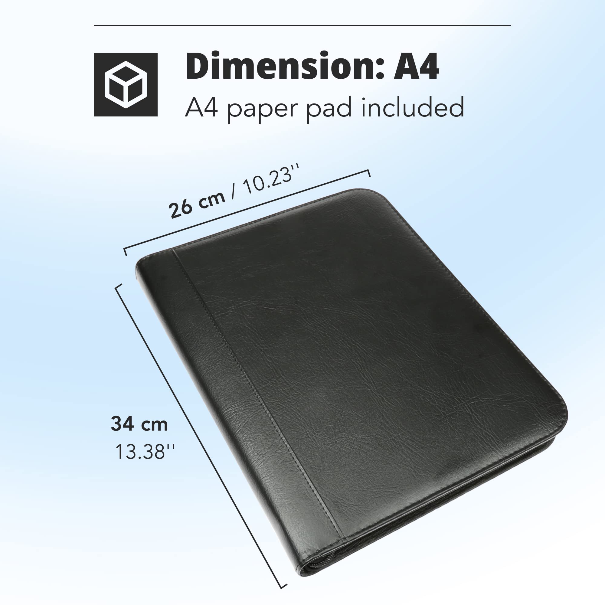 H&S Portfolio Folder A4 - Zipped Conference Folder - Faux Leather Folder for Documents with Ring Binder - A4 Organiser Folders - Work or Business Document Holder Padfolio Case