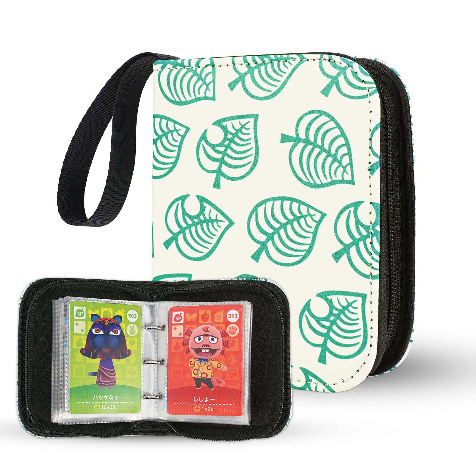 80 Pockets Binder Holder for Animal Crossing Amiibo Cards, Fits 80 Pcs 2.5 x 3.8-Inches Cards with 40 Removable Sleeves (Leaf, Full-Size Binder)