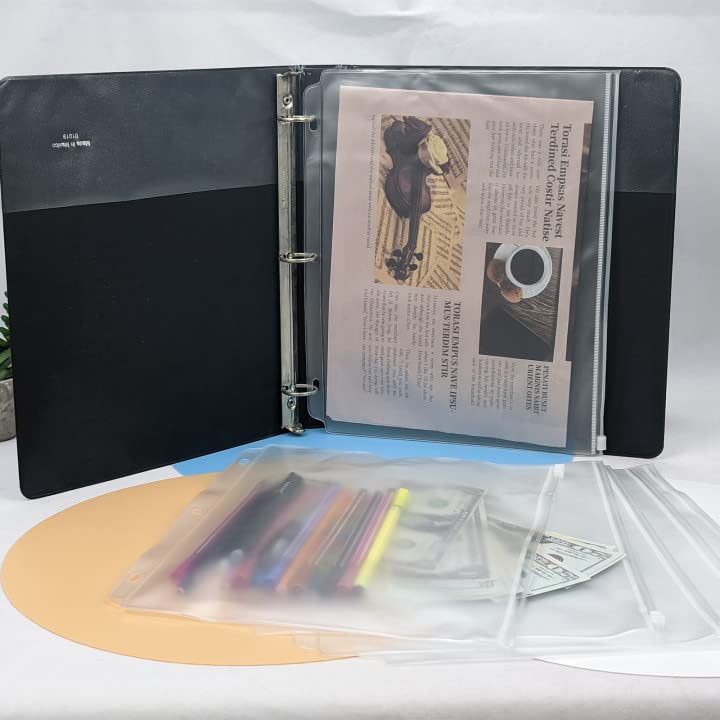 YoeeJob 3 Holes Clear PVC Zipper Binder Pocket Insert Pages Letter Size, 8 1/2" x 11 Loose Leaf Binder Filing Storage Bags 8 Packs