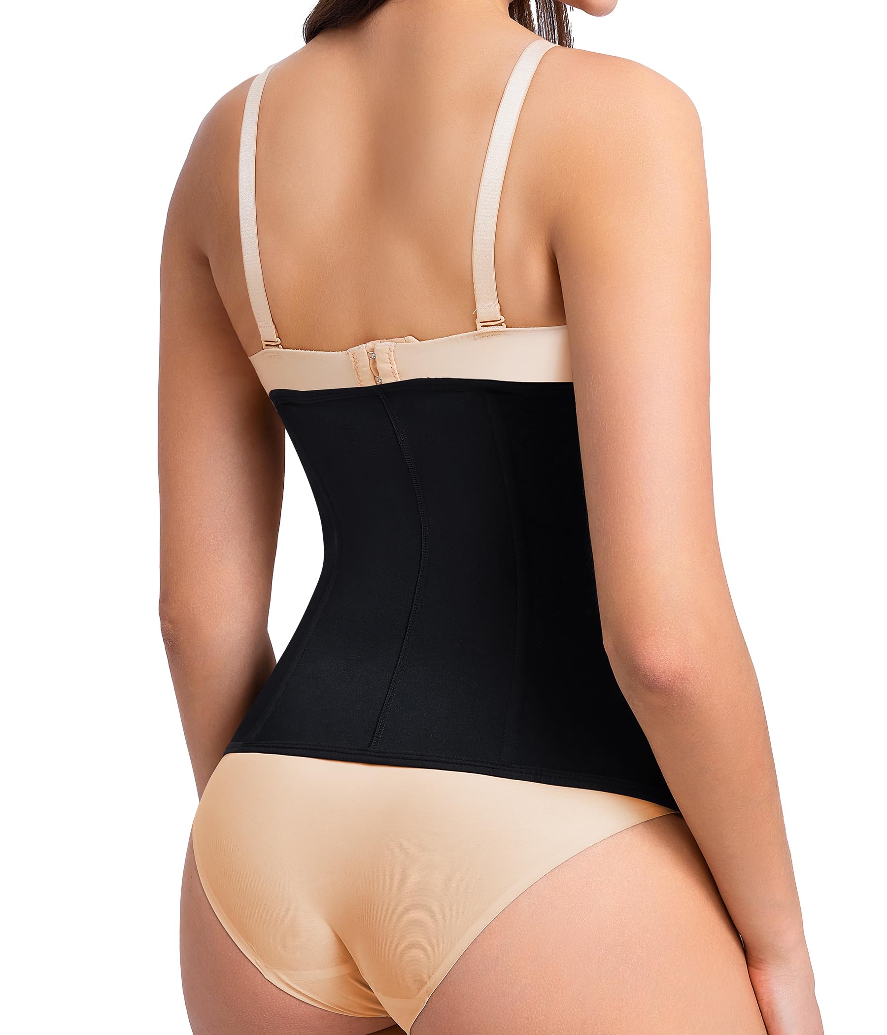 LODAY Waist Trainer Corset for Women Tummy Control Sport Workout Body Shaper Black (XS, Black(Zip and Hooks))