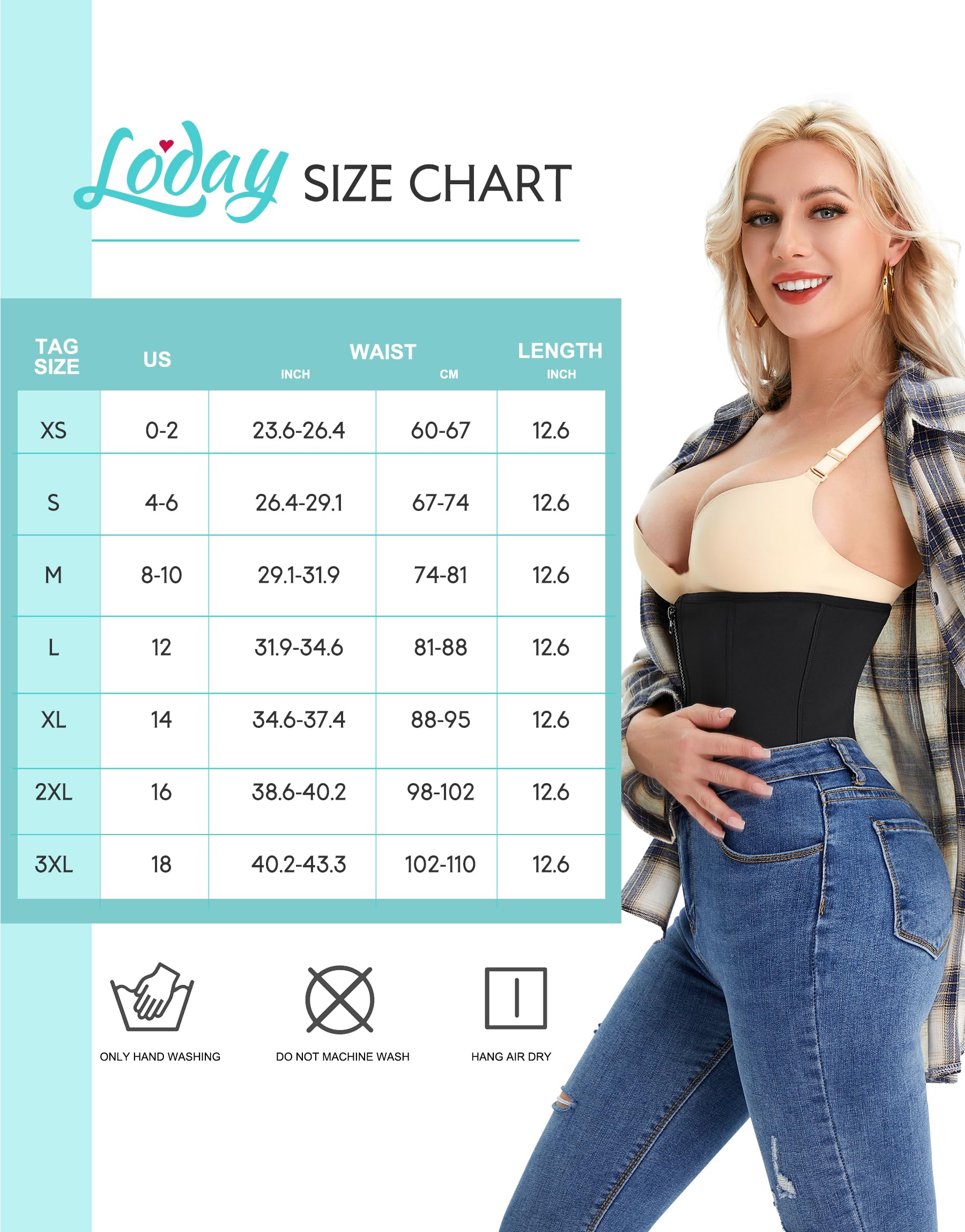 LODAY Waist Trainer Corset for Women Tummy Control Sport Workout Body Shaper Black (XS, Black(Zip and Hooks))