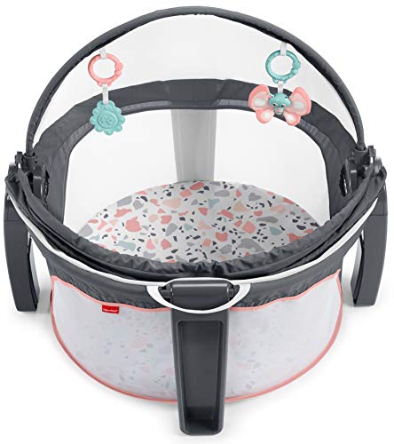 Fisher-Price Portable Bassinet and Play Space On-The-Go Baby Dome with Developmental Toys and Canopy, Pink Pacific Pebble