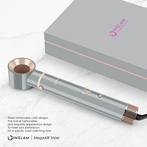 IG INGLAM MegaAIR Styler, 4 in-1 Professional Hair Dryer Brush 110,000 PRM Brushless BLDC Motor Ionic Hot Air Volumizing and Shape, Gray